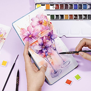 Lightwish Square Watercolor Journal,100% Cotton,300gsm/140lb,Acid-Free,24 Sheets Cold Press Watecolor Sketchbook for Artists Adults Students,4.7 * 4.7 Inches(Blue)