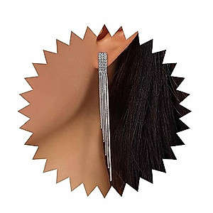 Sttiafay Vintage Rhinestone Dangle Earrings Silver Sleek Chain Drop Earrings Crystal Long Chain Tassel Earrings Sleek Metal Chain Earrings Jewelry for Women and Girls