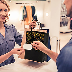 Nicunom 60 Pack Paper Gift Bags, 8.3 x 5.9 x 3.1 Inch Black Gold Gift Bags Bronzing Stars & Heart Gift Bags Bulk Kraft Party Favor Bags with Handle for Wedding Birthday Halloween Mother' Day Christmas Anniversary