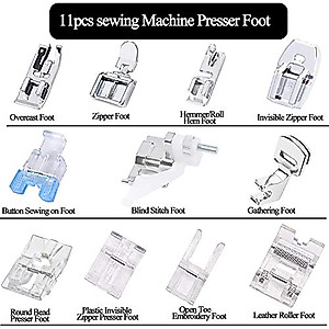 ZKSM 11 Pcs Presser Feet, Sewing Machine Presser Walking Feet Kit Compatible for Brother Babylock Janome Elna Toyota New Home and Low Shank Sewing Machines