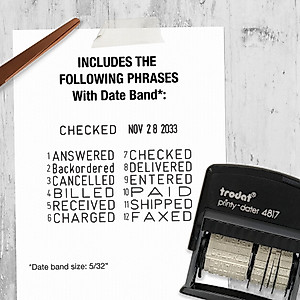 Trodat Printy 4817 Economy Dial-A-Phrase, 12 Popular Office Messages, Month in Letters, Day and Year in Numbers, Rubber Date Stamp – Self Inking Black Ink