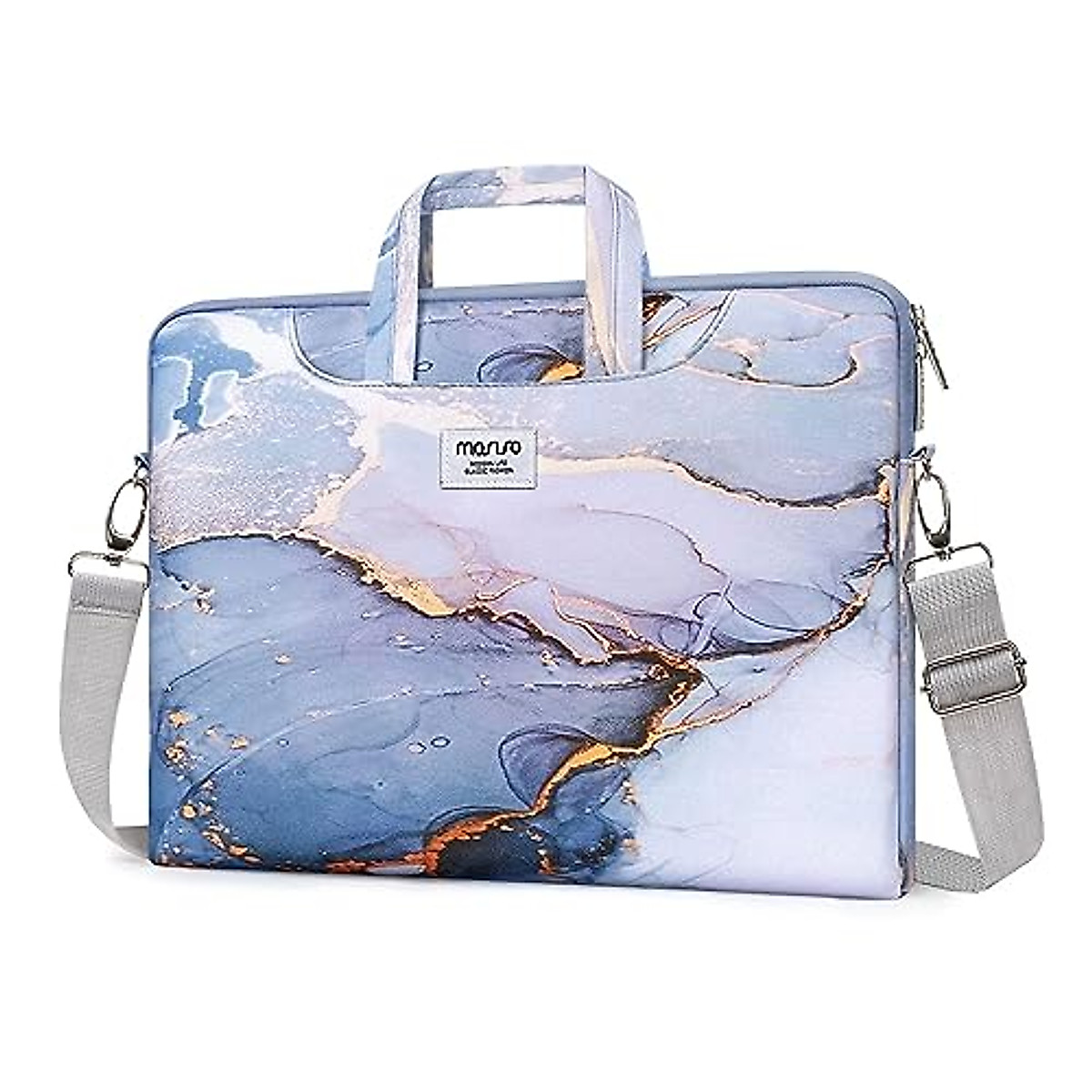 MOSISO Laptop Shoulder Bag Compatible with MacBook Air 15 inch M2 A2941 2023/Pro 16 2023-2019 M2 A2780 M1 A2485 A2141/Pro 15 A1398, 15-15.6 inch Notebook, Messenger Bag with Belt Marble MO-MBH289