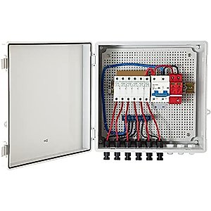 VEVOR PV Combiner Box, 6 String with 15A Rated Current Fuse, 125A Circuit Breaker, Lightning Arreste Connector for On/Off Grid Solar Panel System, IP65 Waterproof, White