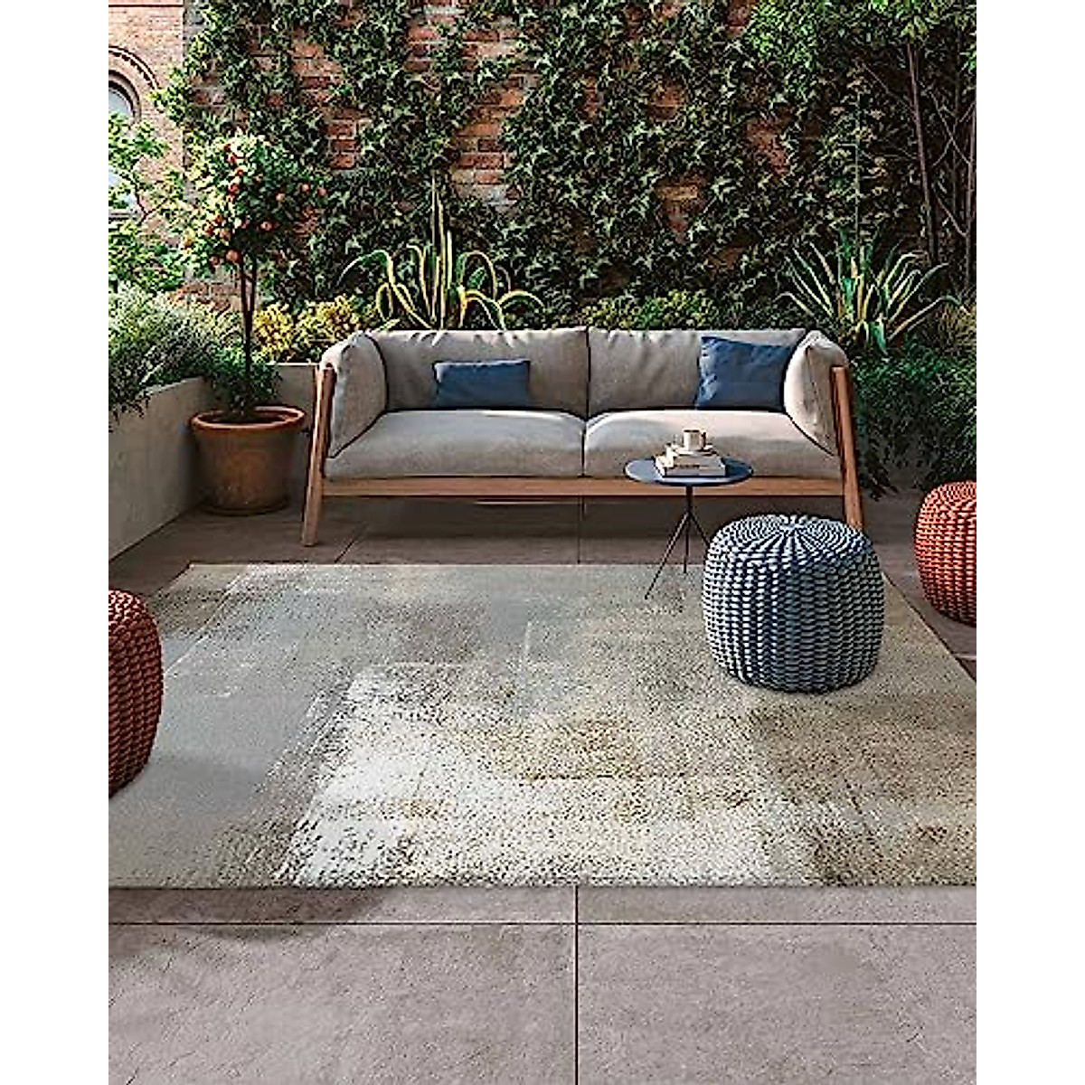 Brown Grey Oil Painting Outdoor Rug for Patio/Deck/Porch, Non-Slip Area Rug 5x8 Ft, Modern Geometric Abstract Aesthetics Indoor Outdoor Rugs Washable Area Rugs, Reversible Camping Rug Carpet Runner