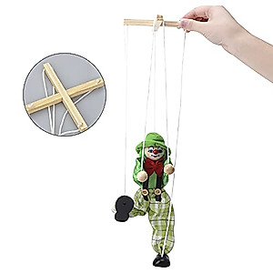 Hand Puppet Clown Wood Marionette Toys Pull Strings Puppet Doll Movable Hands and Feet,Xmas Parent-Child Interactive Fun Toys Gift