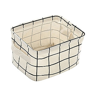 4 Pack Canvas Storage Basket Bins, Home Decor Organizers Bag for Adult Makeup, Baby Toys Liners, Books (4 Pack, Yellow Checks)