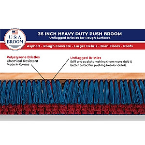 USA Broom 36 in Heavy Duty Push Broom Outdoor Sweep Ashpalt/Concrete Stiff Bristles, USA Steel Brackets, Stainless Steel Hardware, No Plastic 100 Percent Made in The USA