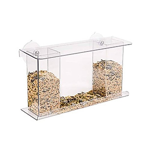 Wind & Weather Clear Mirrored Window Bird Feeder | Strong Suction Cups | Easy to Fill and Clean | Holds Approximately 1 LB of Seed | 13" L x 5" D x 7" H | for Glass Window Perch Elderly and Kids