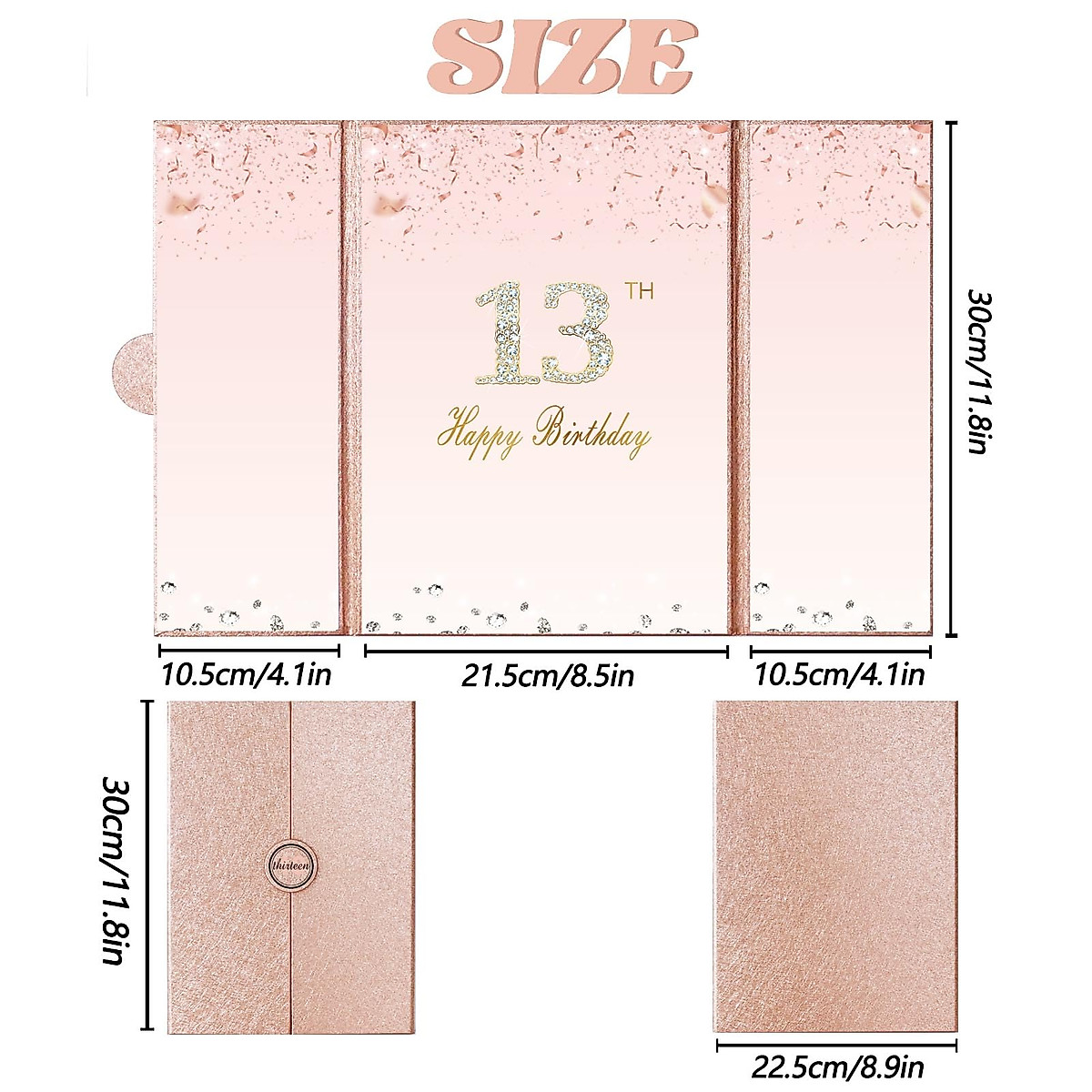 Crenics Rose Gold 13th Birthday Decorations, Creative 13th Birthday Guest Book Alternative, Large 13th Birthday Signature Book 12" x 18", Great 13 Years Old Birthday Gifts for Girls