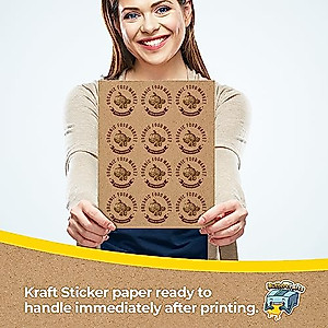 Kraft Sticker Paper (50 Sheets, 8.5" x 11") - Brown Printer Paper with Adhesive, Printable Kraft Labels, Brown Textured Labels, Custom Printable Craft Label for Address, Bottle, Price Tag Stickers