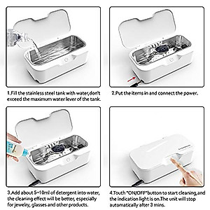 Ultrasonic Jewelry Cleaner, Glasses Ultrasonic Cleaner 550ml with SUS 304 Tank, 48KHz, 25W, Portable Jewelry Ultrasonic Cleaner for Rings Eyeglasses Watches Denture Makeup Brush Razors