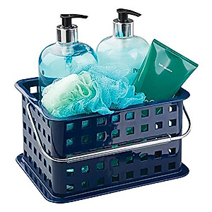 iDesign Spa BPA-Free Plastic Small Stackable Basket with Handle - 5.3" x 8.8" x 6.9", Navy