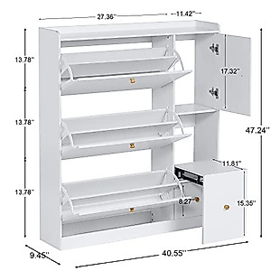Chnnmbrn Shoe Storage Cabinet with 3 Flip Drawers & 1 Seat,Freestanding Shoe Rack,Shoe Storage Organizer for Entryway, Storage Cabinet for Pumps,Slippers,Boots.