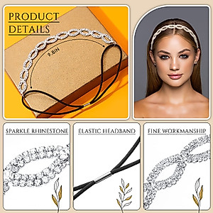 Taiyin 2 Pcs Women Rhinestones Headband Adjustable Crystal Head Chain Elastic Headband Rhinestone Bridal Headpieces Glitter Headband for Women Wedding
