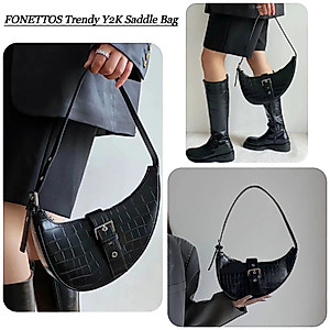 FONETTOS Y2K Saddle Hobo Bag, Women Shoulder Purse Moon Bag Handbag Fashion for Girls