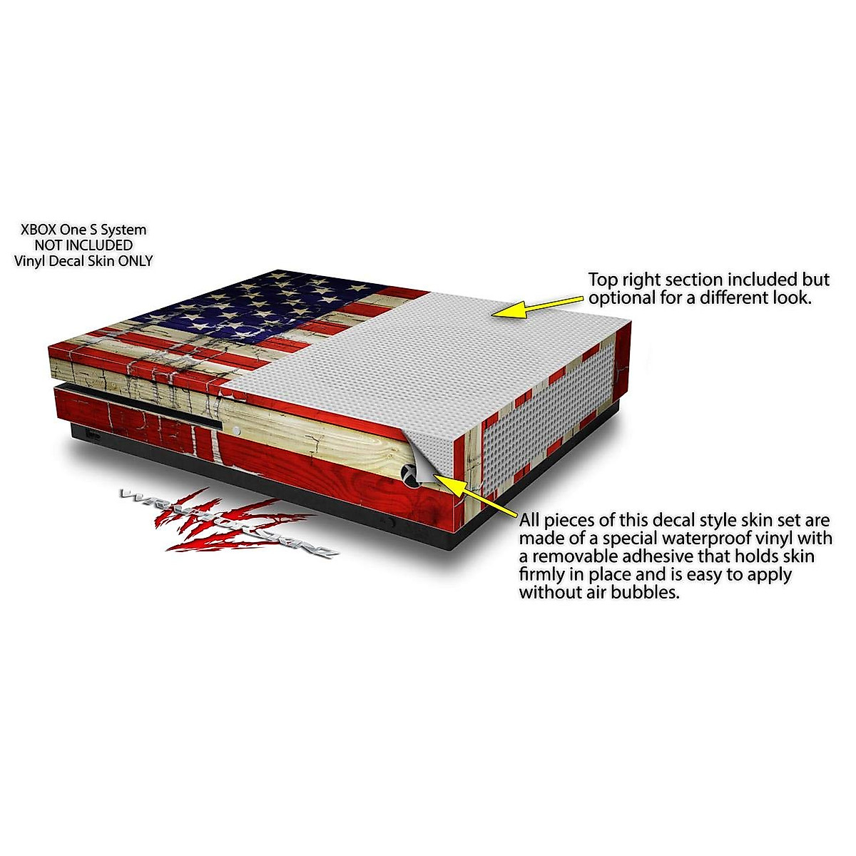 WraptorSkinz Decal Vinyl Skin Wrap Compatible with Xbox One S Console and Controllers - Painted Faded and Cracked USA American Flag