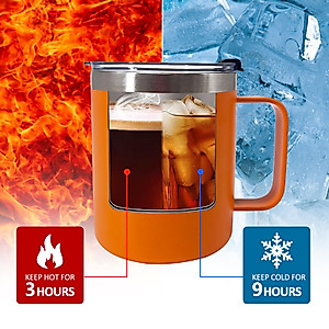 GOBATT 1pack 12oz Coffee Mug With Handle Bulk, Stainless Steel Insulated Travel Tumblers With,Double Wall Vacuum Camping Cup for Hot & Cold Drinks Tea (orange)