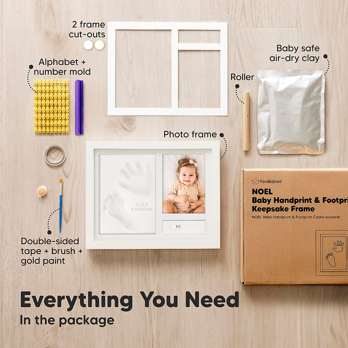 KeaBabies Baby Footprint Kit - Baby Hand and Footprint Kit, Baby Shower Gifts for Mom, Baby Keepsake, Personalized Baby Picture Frame Print Kit, Baby Handprint Kit, Mother's Day Gifts (Alpine White)