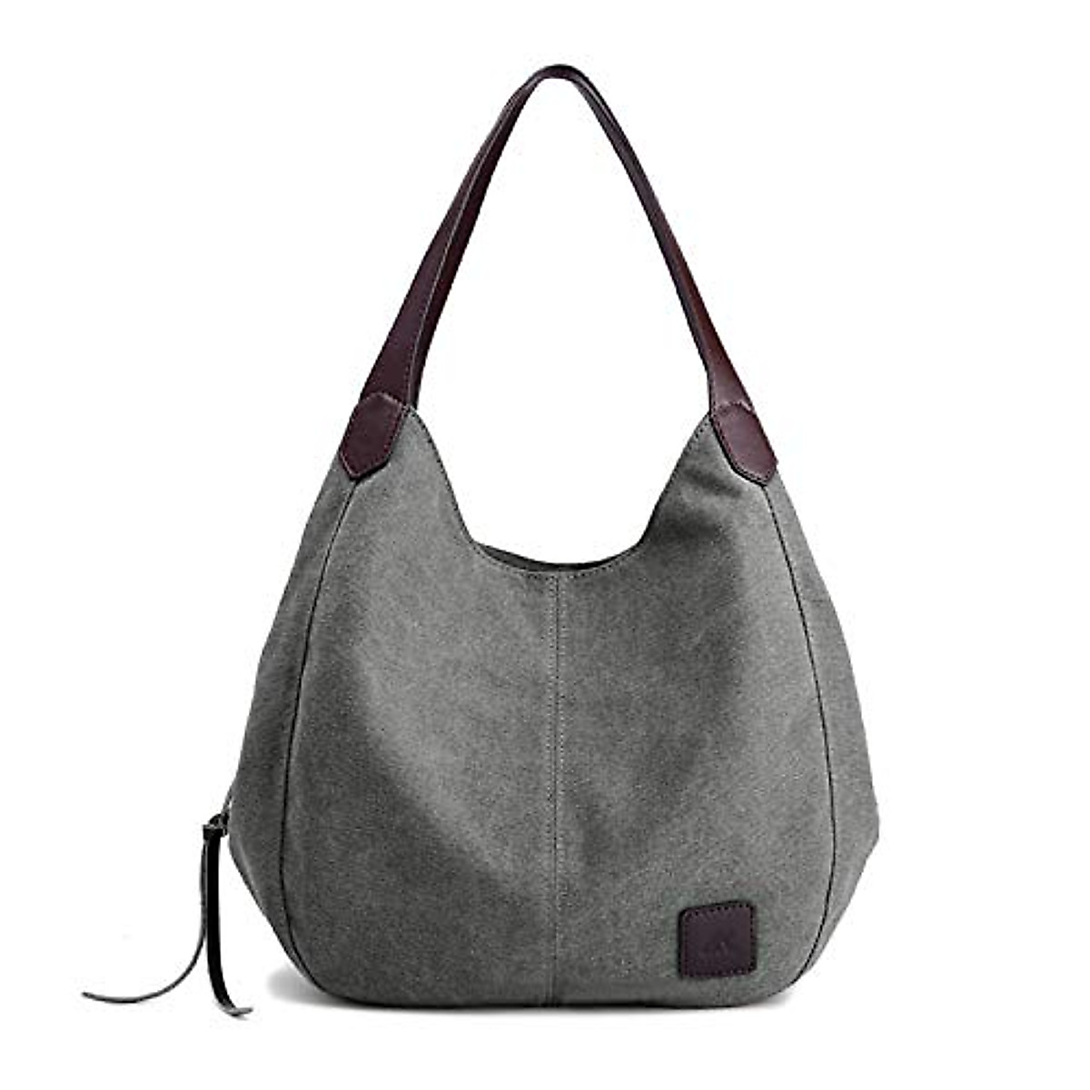 PHABULS Canvas Tote Bag For Women With Zipper, Mulit-Pocket Cotton Hobo Handbag Fashion Shoulder Purse-grey