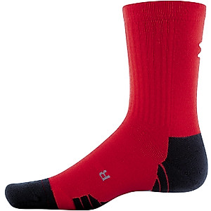 Under Armour Youth Team Crew Socks, 1-Pair, Red/Black/White, Small