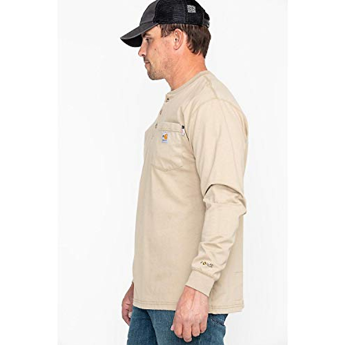 Carhartt mens Flame Resistant Force Cotton Long Sleeve Henley (Big & Tall) Shirt, Khaki, XX-Large Big Tall US