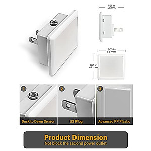 JandCase Night Lights Plug into Wall 2 Pack, Plug in Night Light with Dusk-to-Dawn Light Sensor, 3000K Soft White 0.3W, LED Nightlight for Bathroom, Adult, Hallway