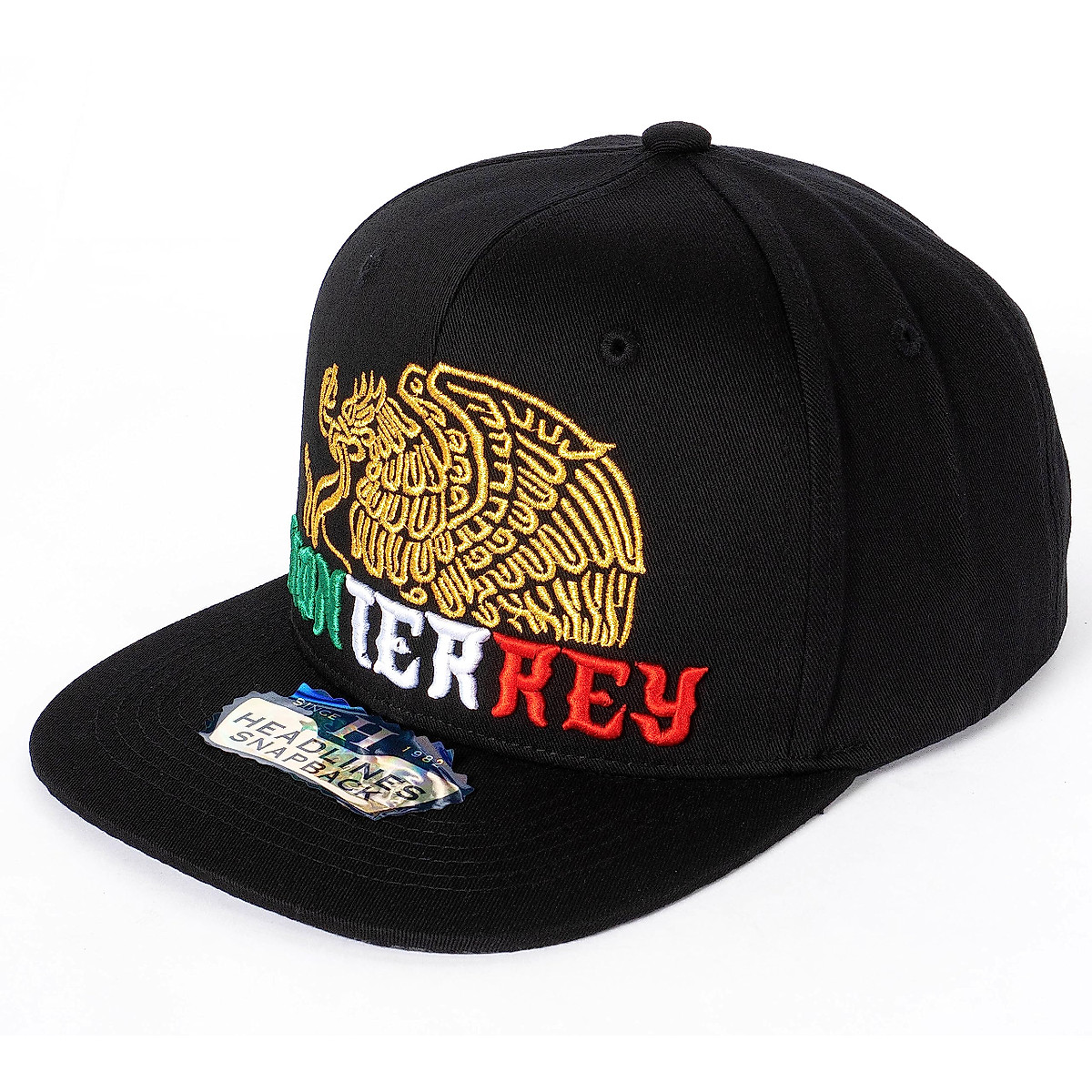 Mexican Hat Mexico State Federal Name Embroidered Snapback Flat Bill Baseball Cap (State-Monterrey) Black