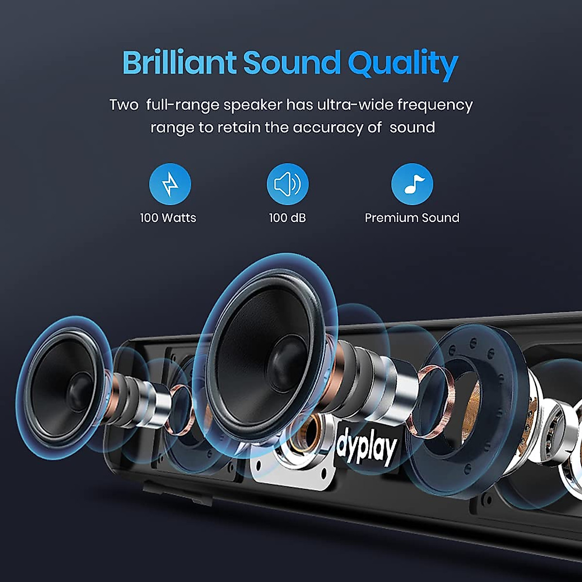 Sound Bars for TV, Dyplay 20-Inch Small Bluetooth 5.0 Soundbar, Built-in DSP, 100W 4 Equalizer Modes Audio, HDMI/Optical/AUX/TF/USB Connection for TV, Smartphones, PC, Home Theater, Gaming, Projectors
