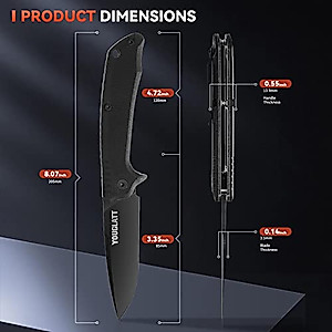 youglatt Folding Pocket Knife, D2 Steel Quality Blade G10 Handle Folding Knife, Sharp and Durable, Easy to Carry, Suitable for Collection, Outdoor Camping