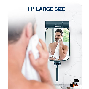 TOUCHBeauty 3X Shower Mirrors for Shaving with Razor Holder, Heldhand & 360 Degree Swivel, Larger Size 11" Blue Bathroom Accessories for Men