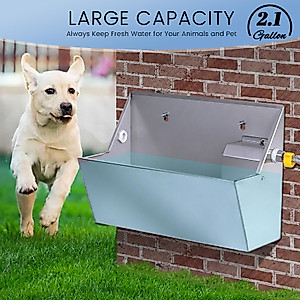 MUDUOBAN Automatic Dog Water Dispenser,2.1Gal Outdoor Dog Water Bowl with Float Valve,304 Stainless Steel Automatic Pet Waterer for Dog Cat Chicken Livestock (Drainage Hole)