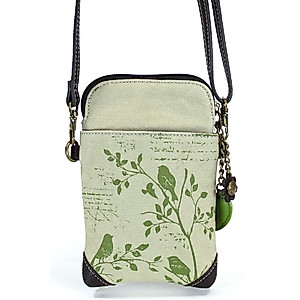 CHALA Canvas Cell Phone Crossbody Purse - Women Multicolor Handbag with Adjustable Strap - Bird - sand