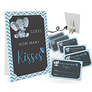 Guess How Many Kisses Are in the Jar Game-1 Standing Sign and 50 Guessing Cards, Elephant Bridal Shower Games, Baby Shower Sign, for Boys Girls Baby Shower Favors and Weddings Party Decoration-19