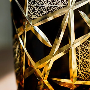 N/C JINZHI Edo Kiriko Old Fashioned Glasses Japanese Style Crystal Amber 8 OZ Black Diamond Cut Glass Cup Tumbler for Vodka Cocktail Whiskey