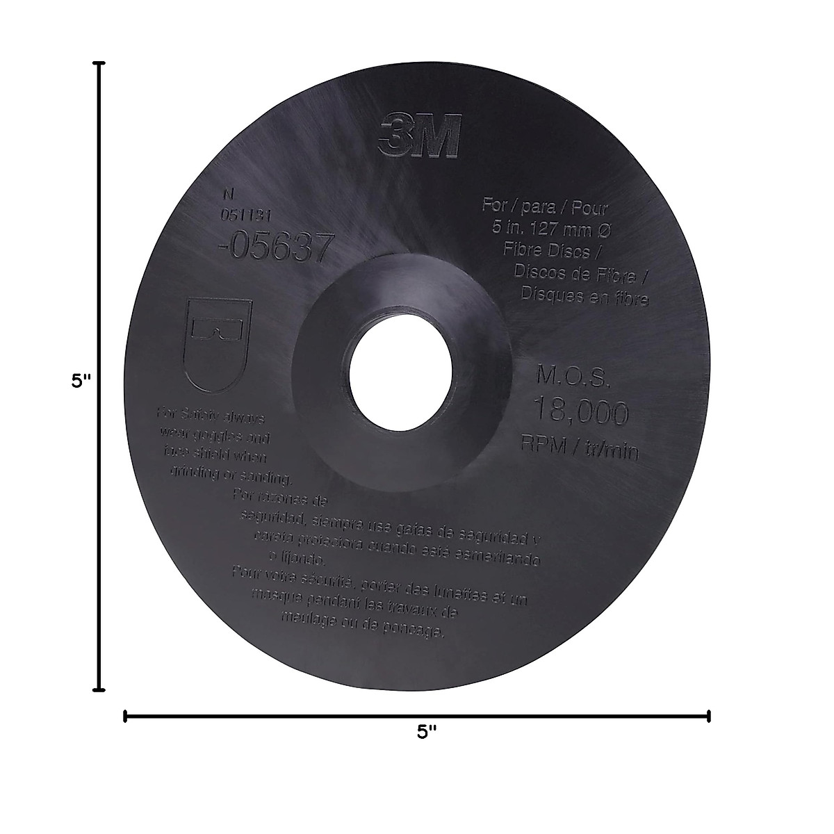 3M Fibre Disc Backup Pad, 05637, 5 in x 7/8 in , Black