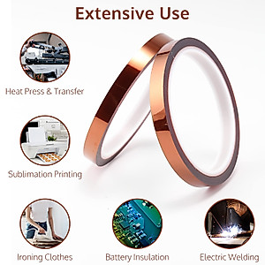 OFFNOVA 5 Rolls Heat Resistant Tape 0.4 inch x 108 ft High Temperature No Residue Heat Transfer Tape Up to 300¡æ(572¨H) for Tumbler Sublimation Print and Heat Transfer Vinyl