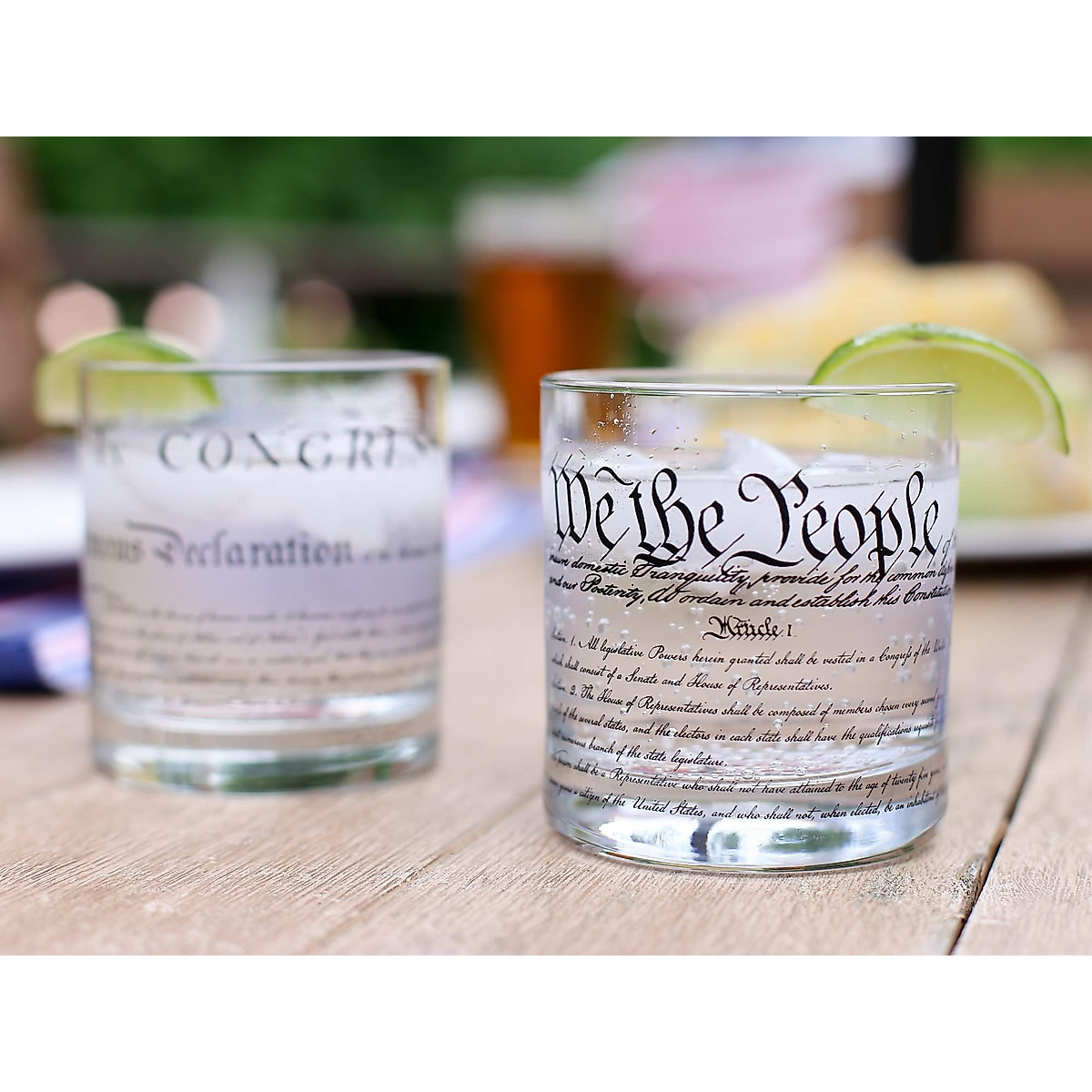 Well Told Authentic U.S. Constitution Whiskey Glass Set (11 oz, Set of 2) We The People Whiskey Glass Set, American Patriotic Old Fashioned Cocktail Glasses