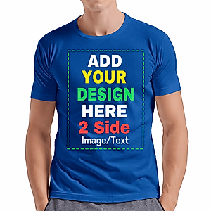 Custom T Shirts for Men, Personalized Tshirts Design Your Own Image Text T-Shirt Cotton Tee Front/Back Print Father Gifts M-Blue