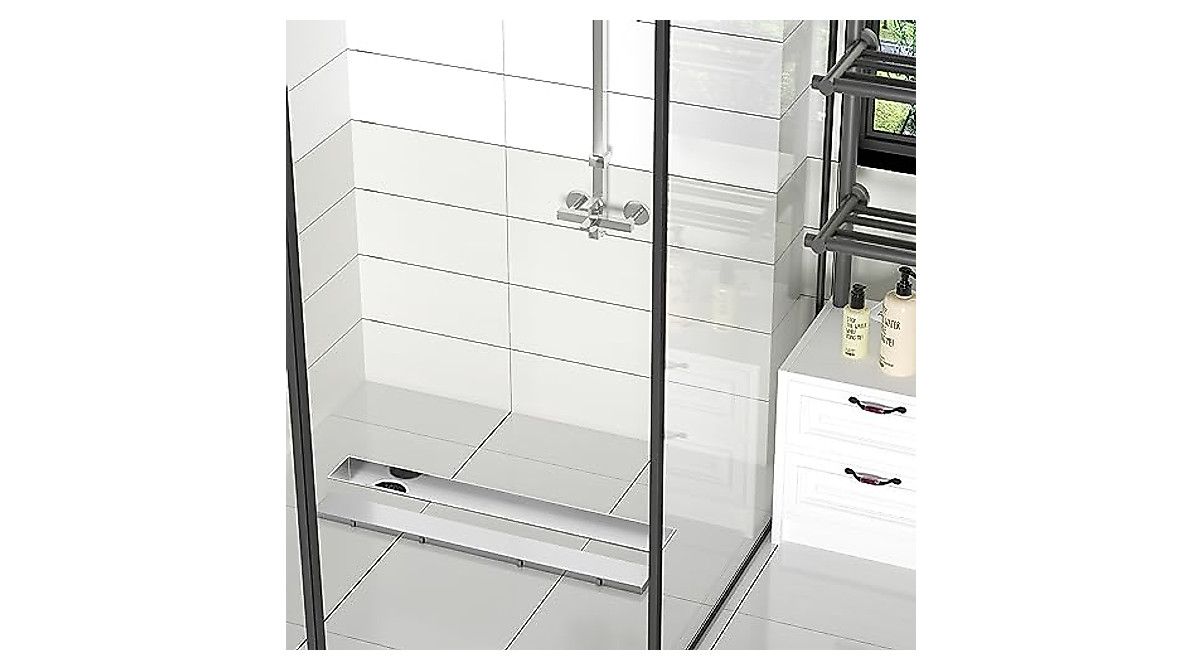 Neodrain 32-Inch Linear Shower Drain with Tile Insert & Brushed Steel