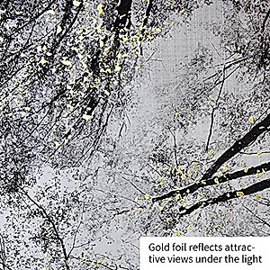 lamplig Forest Wall Art Large Grey Tree Pictures Black and White Gray Canvas Prints Hand Painted Oil Paintings Gold Leaf Framed Nature Artwork Vertical Home Decor for Living Room Bedroom 32"x48"