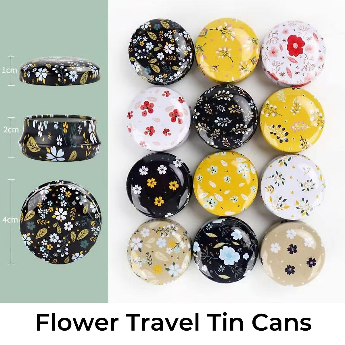 Rarapop 12 Pack Reusable Mini Round Tinplate Candle Tin Jars with Lids, 20ml Small Flower Travel Tin Cans Refillable Empty Container Bottle for Lip Balm, Salve, Eye Shadow, Powder