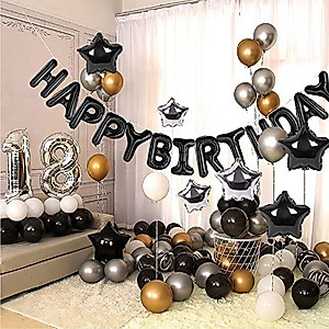 CANREVEL Happy Birthday Banner 13pcs 16 Inch Mylar Foil Letters with 12pcs Star Balloons Birthday Party Decorations for Kids and Adults - 3D Black
