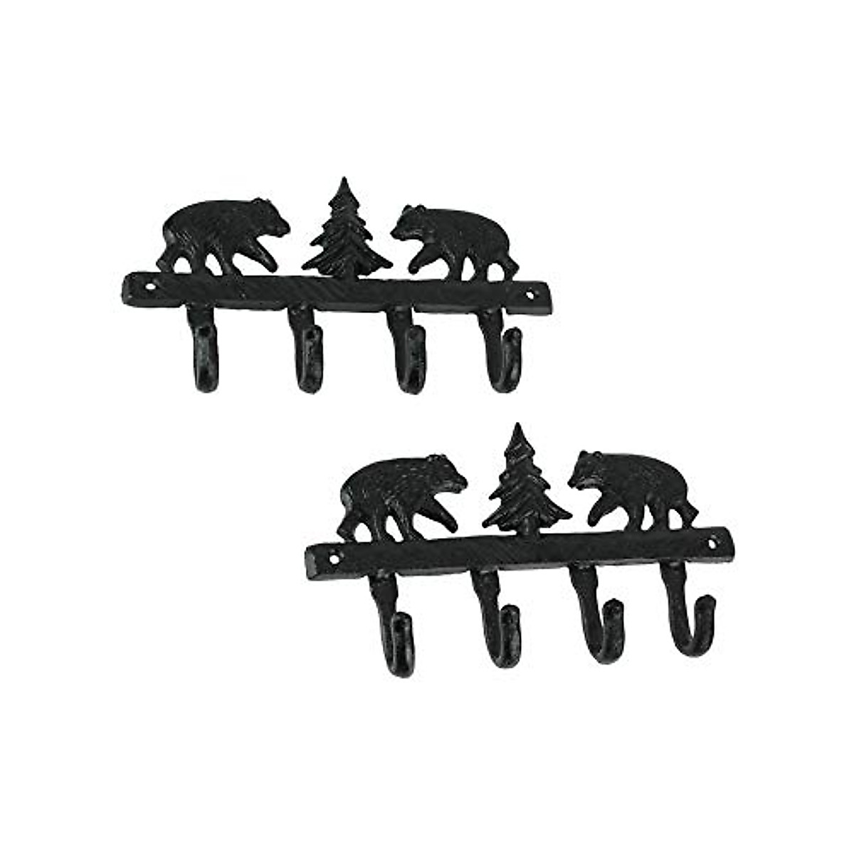 Things2Die4 Set of 2 Cast Iron Black Bear and Pine Tree Wall Hook Racks