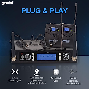 Gemini Sound UHF-6200HL Premium Wireless Lavalier & Headset Mic System - Crystal Clear Audio for Stage Performances and Public Speaking