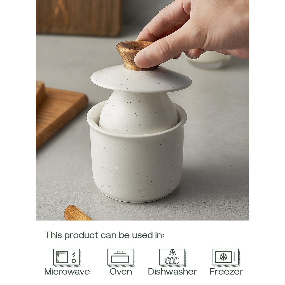 DOWAN French Butter Crock for Countertop, Ceramic Butter Dish with Waterline, Porcelain Butter Container for Spreadable Soft Butter, French Butter Dish with Lid