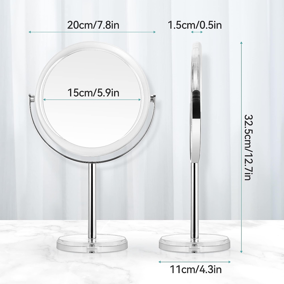 MIYADIVA 20X Magnifying Makeup Mirror,Double Sided 1X & 20X Magnifying Mirror with Stand,Tabletop Magnified Vanity Mirror with 360°Rotation for Bathroom or Bedroom 8 Inch