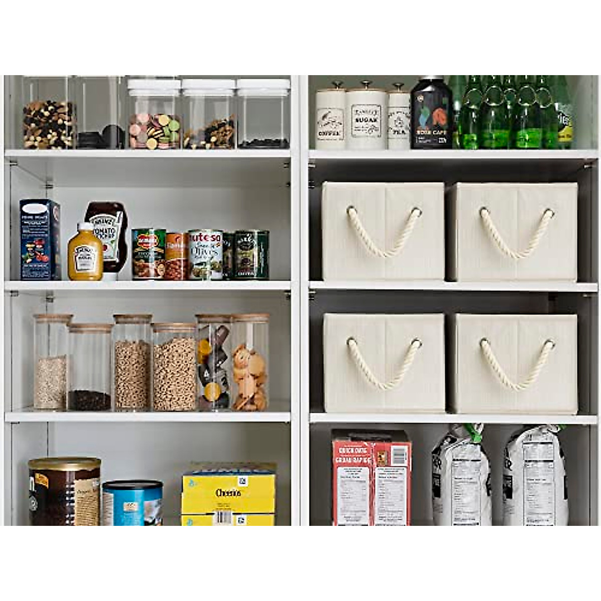 StorageWorks Storage Baskets for Shelves, Fabric Closet Storage Bins with Handles, Rectangle Basket Organizer, Beige, White & Ivory, 4-Pack