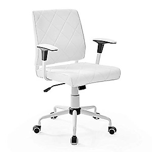 Modway Lattice Modern Faux Leather Mid Back Computer Desk Office Chair In White