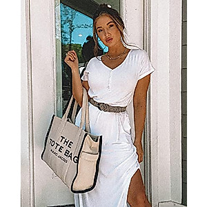 GRECERELLE Casual Summer Dresses Women Sexy Deep V Long Maxi Dress Short Sleeve Button Down Split Beach Dress with Pockets