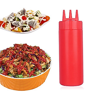 beyonday 3pcs Seasoning Squeeze Bottles, 3 Hole Ketchup Mustard Dressing Squeeze Squirt Bottles, Salad Sauce Condiment Cream Squeeze Bottles for Kitchen Restaurant Bakery(24oz, White)